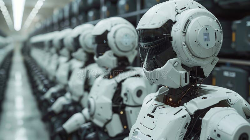 A Group of Autonomous Robots. Displacement of Work by Artificial Intelligence Stock Illustration ...