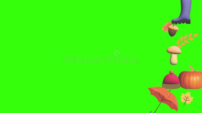 Group of Autumn Elements Objects Animation on Green Screen Stock ...