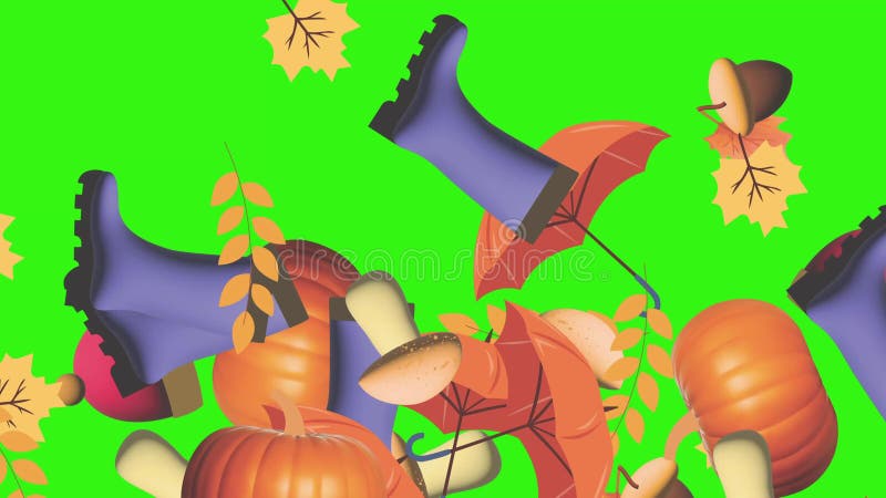 Group of Autumn Elements Objects Animation on Green Screen Stock ...