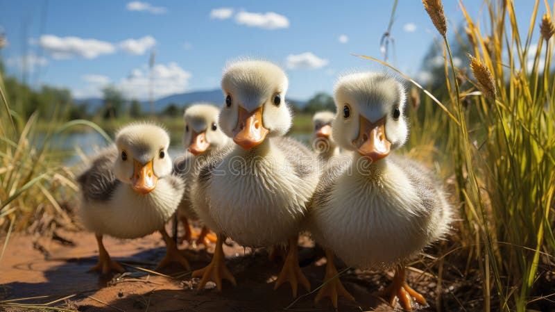 A Group of Baby Ducks in Grass. Generative AI. Stock Illustration ...