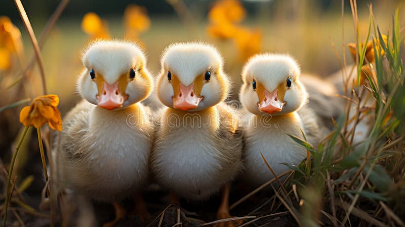 A Group of Baby Ducks in Grass. Generative AI. Stock Illustration ...