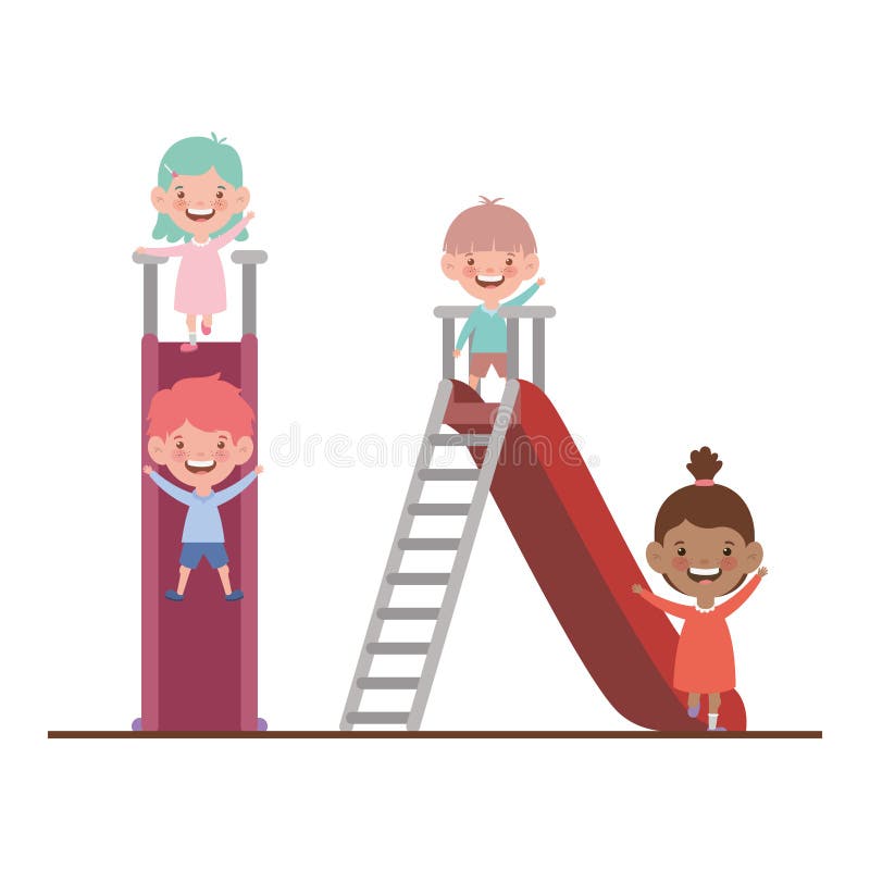 Group of Baby in Park of Play with Slide Stock Vector - Illustration of ...