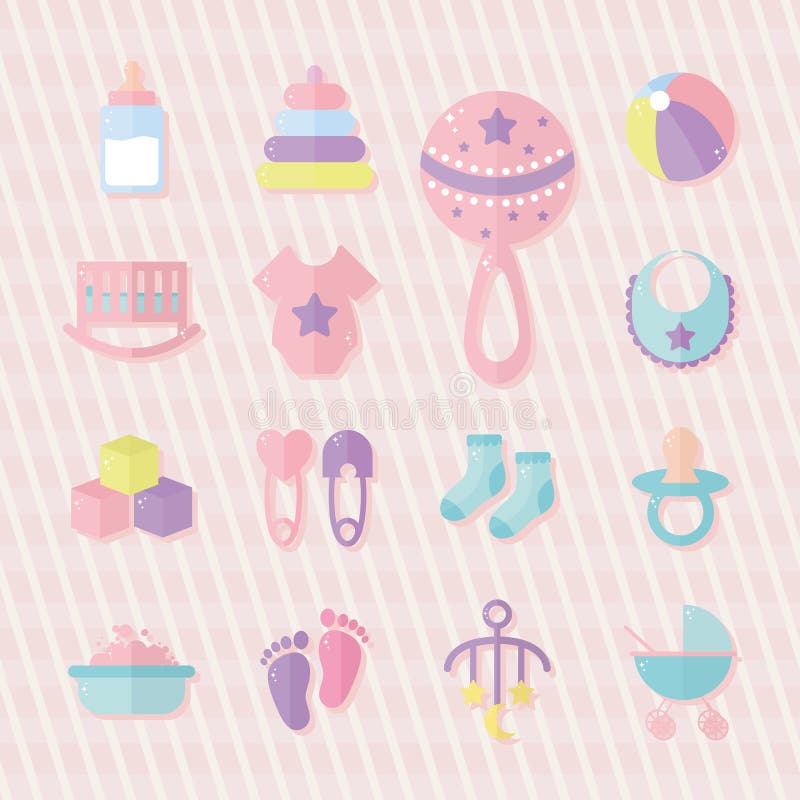 Group of baby shower icons stock vector. Illustration of childhood ...