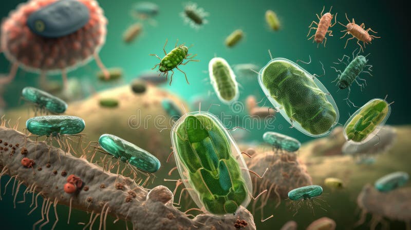 Group of Germs on Blue Background - Microorganisms Spread on Surface ...