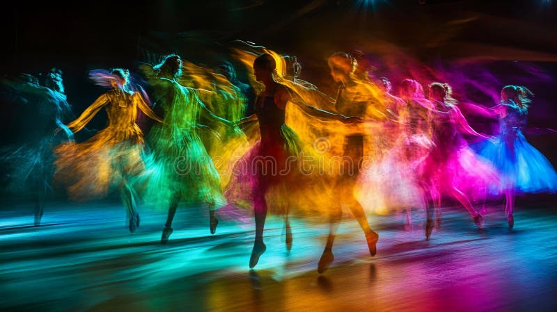 Colorful Ballet Dancers Performing Gracefully with Vibrant Lights ...