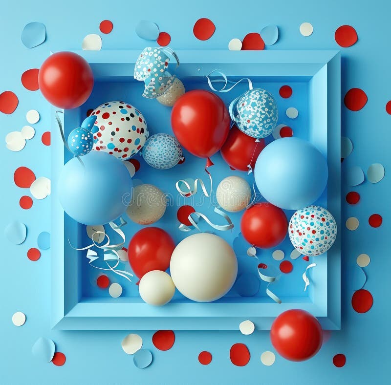A Group of Balloons in a Frame on a Blue Background Balloons Stock ...