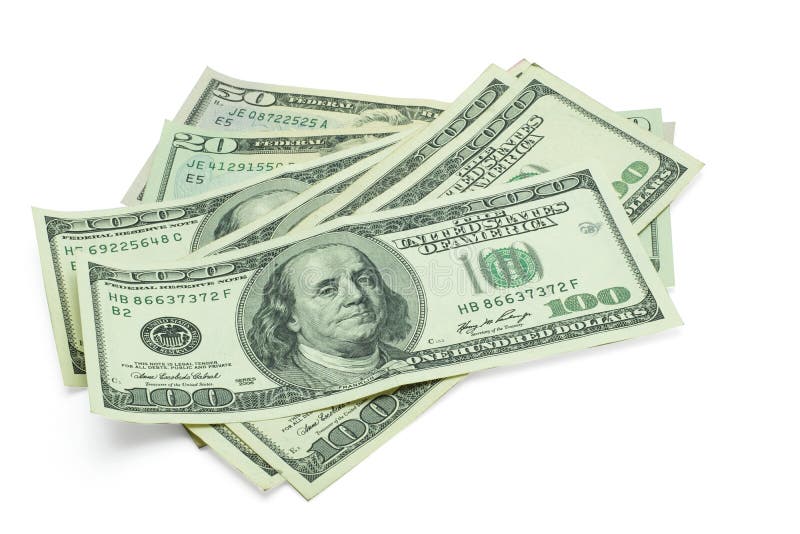 A Group of Banknotes Isolated on White Background with Clipping Path. I ...