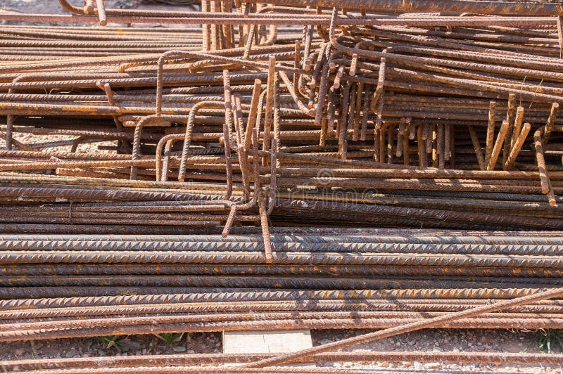 Group of bar iron, Closeup shot of twisted steel construction materials ...