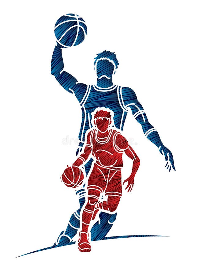 Group of Basketball Players Action Cartoon Graphic Vector Stock Vector ...