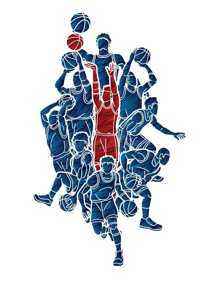 Group of Basketball Players Action Cartoon Graphic Vector Stock Vector ...