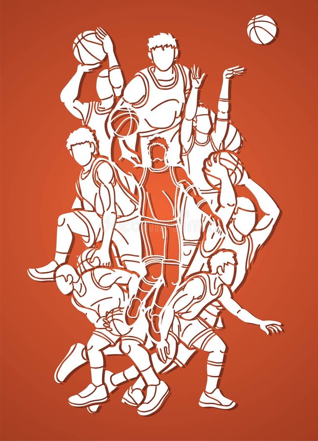 Group of Basketball Players Action Cartoon Graphic Vector Stock Vector ...