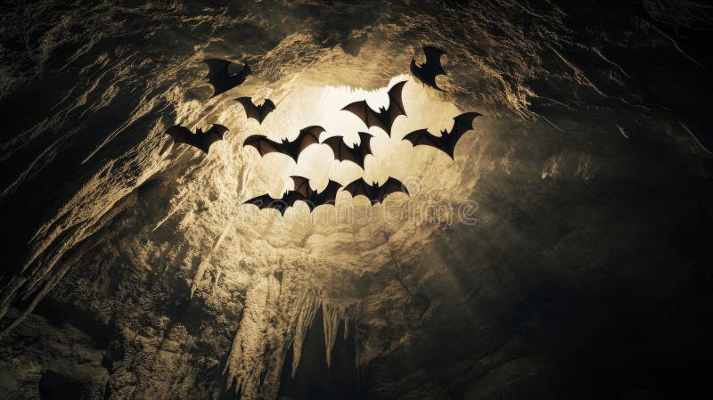 A Group of Bats Flying in a Cave Stock Illustration - Illustration of ...