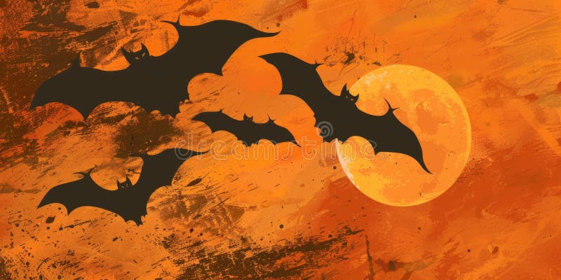 Bats Under Full Moon, stock image. Image of silhouette - 375365197