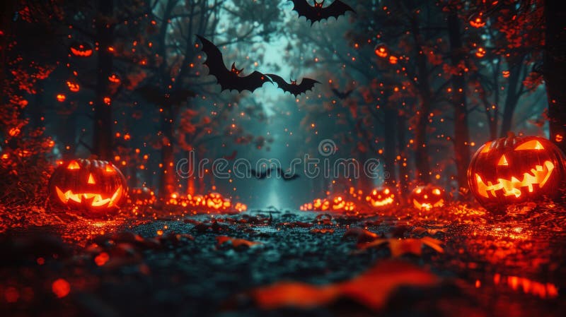 Group of Bats Flying Over Forest with Trees Stock Photo - Image of ...
