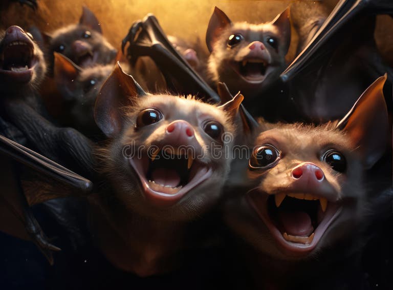 A Group of Bats Looking at the Camera Stock Illustration - Illustration ...