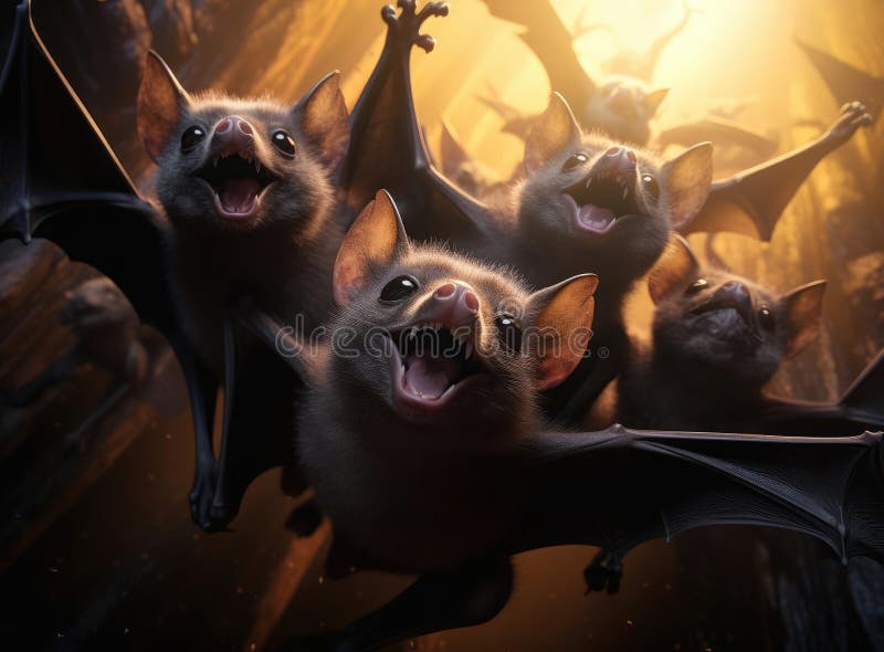 A Group of Bats Looking at the Camera Stock Illustration - Illustration ...