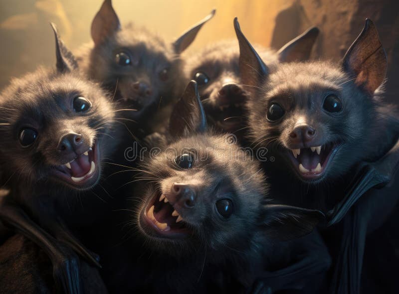 A Group of Bats Looking at the Camera Stock Illustration - Illustration ...