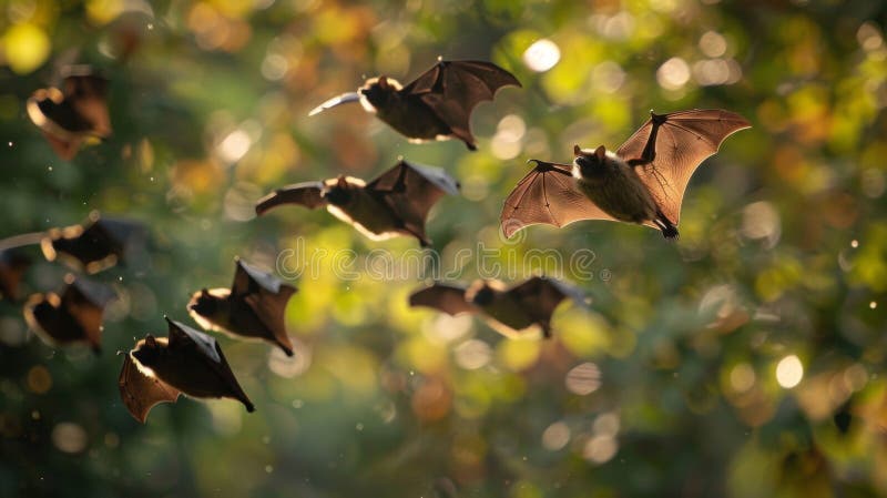 A Group of Bats Soaring through the Air Their Echolocation Joining in ...