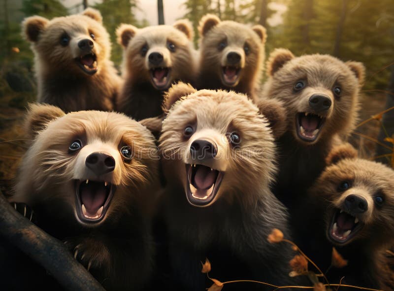 A Group of Bear Cubs Looking at the Camera Stock Photo - Image of ...