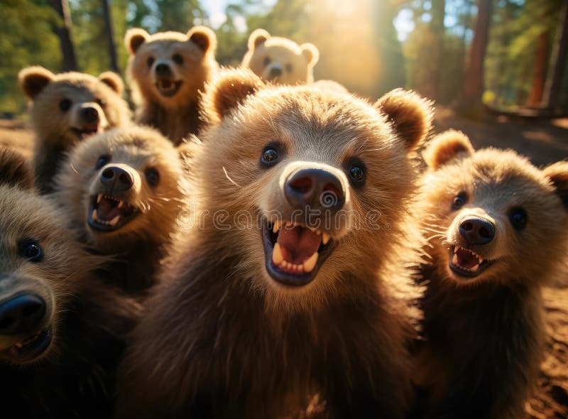 A Group of Bear Cubs Looking at the Camera Stock Image - Image of ...