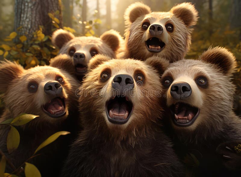 A Group of Bear Cubs Looking at the Camera Stock Photo - Image of ...