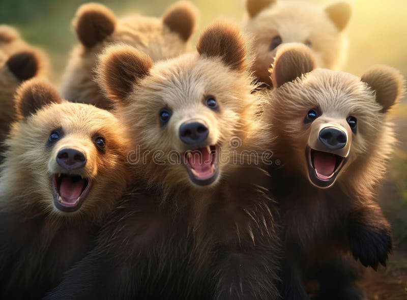 A Group of Bear Cubs Looking at the Camera Stock Image - Image of ...
