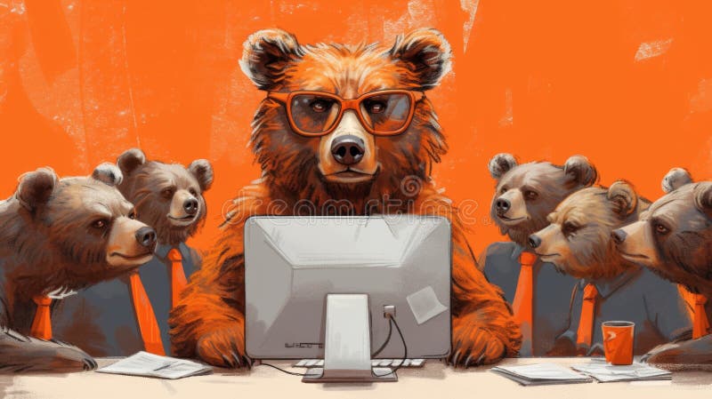 A Group of a Bear with Glasses and Tie Sitting at the Computer, AI ...