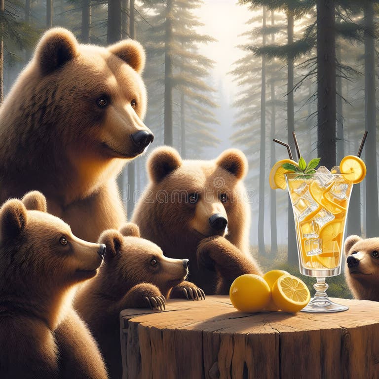 A Group of Bears Drinking a a Cocktail in the Middle of Forest Stock ...
