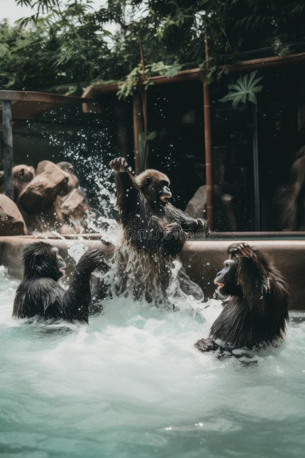 A Group of Bears Playing in a Pool of Water. AI Generative Image. Stock ...