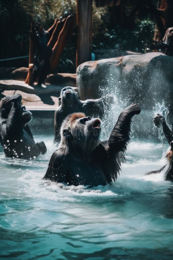 A Group of Bears Playing in a Pool of Water. AI Generative Image. Stock ...