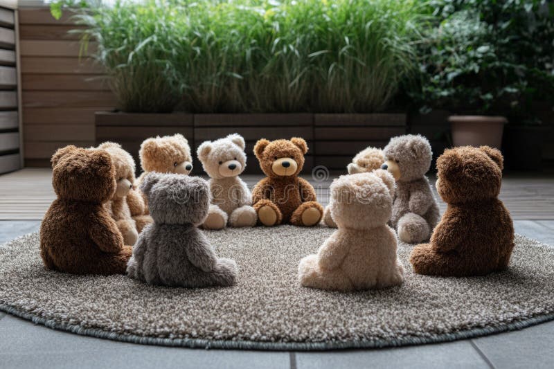 Group of Bears Sitting in a Circle on a Carpet, Appearing To Have a ...