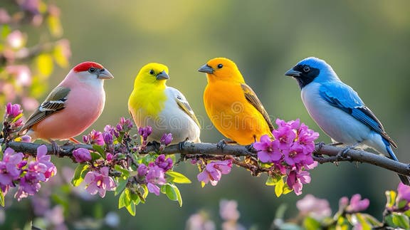 A Group of Beautiful Birds Perched on the Branch Stock Image - Image of ...