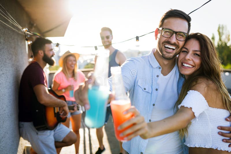 Group of Carefree Friends Dancing Have Fun in Summer Stock Image ...