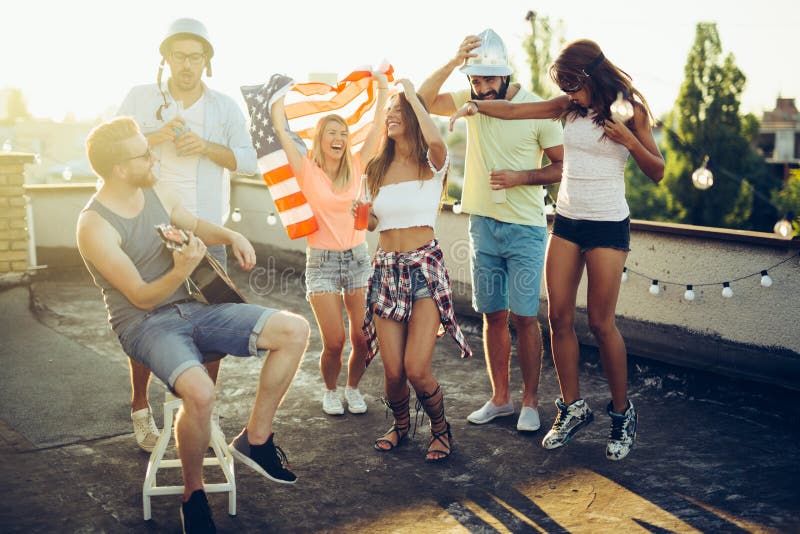 Group of Carefree Friends Dancing Have Fun in Summer Stock Image ...
