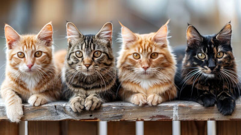 A Group of Beautiful Cats . Portrait of Colorful Cats Looking at the ...