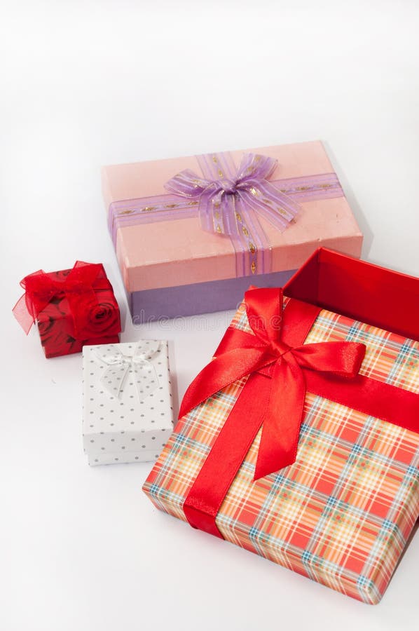 Group of Beautiful Gift Box with Bows Stock Photo - Image of maroon ...