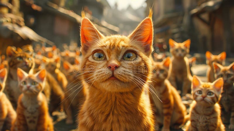 A Group of Beautiful Red Cats on the Street. Portrait of Multicolored ...