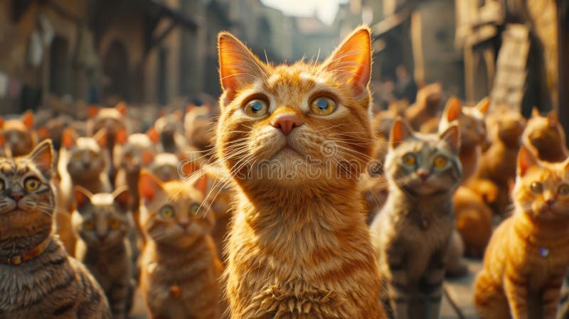 A Group of Beautiful Red Cats on the Street. Portrait of Multicolored ...