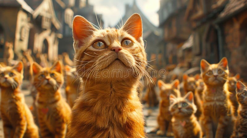 A Group of Beautiful Red Cats on the Street. Portrait of Multicolored ...