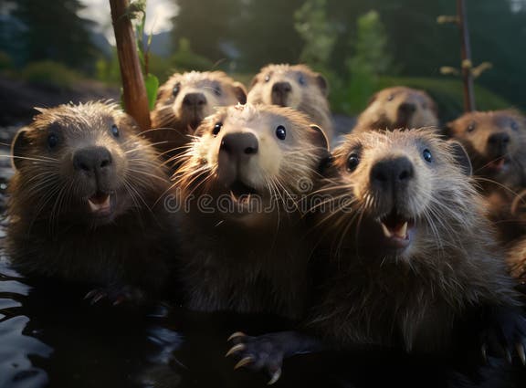 A Group of Beavers Looking at the Camera Stock Illustration ...