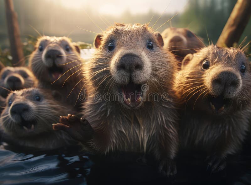 A Group of Beavers Looking at the Camera Stock Illustration ...