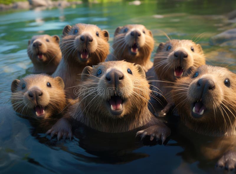 A Group of Beavers Looking at the Camera Stock Illustration ...