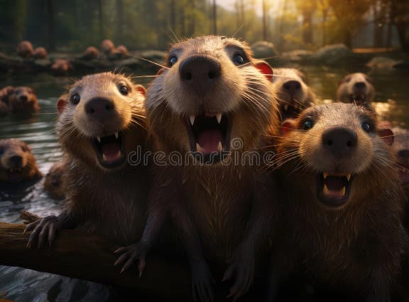 A Group of Beavers Looking at the Camera Stock Illustration ...