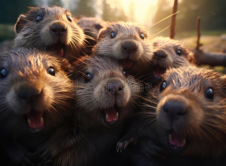 A Group of Beavers Looking at the Camera Stock Illustration ...