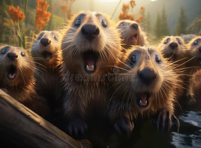 A Group of Beavers Looking at the Camera Stock Illustration ...