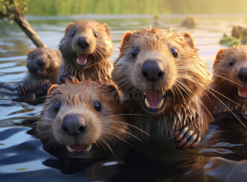 A Group of Beavers Looking at the Camera Stock Illustration ...