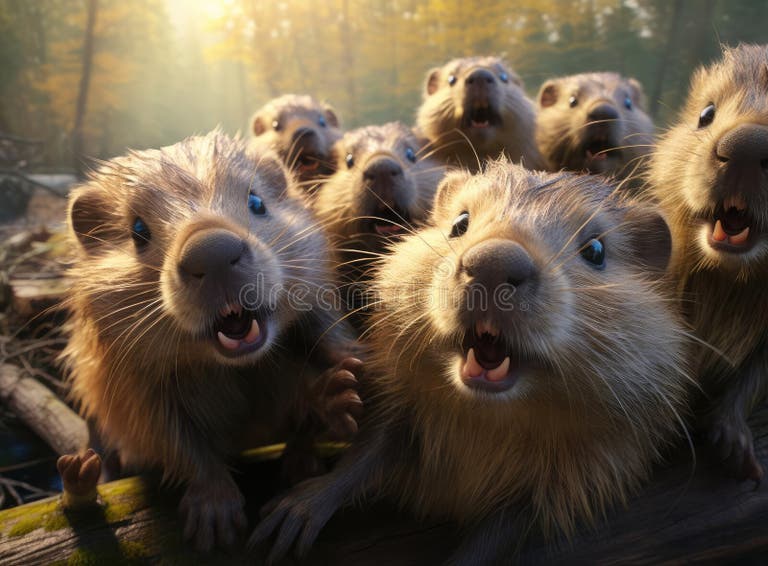 A Group of Beavers Looking at the Camera Stock Illustration ...