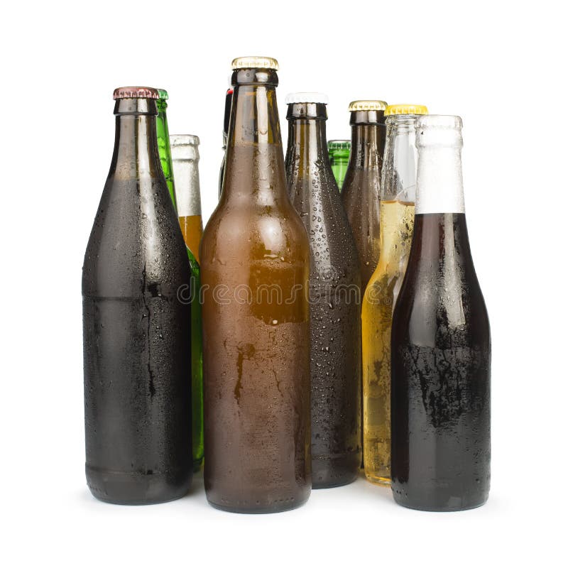 Group of Beer Bottles Isolated Studio Shot Stock Image - Image of gold ...