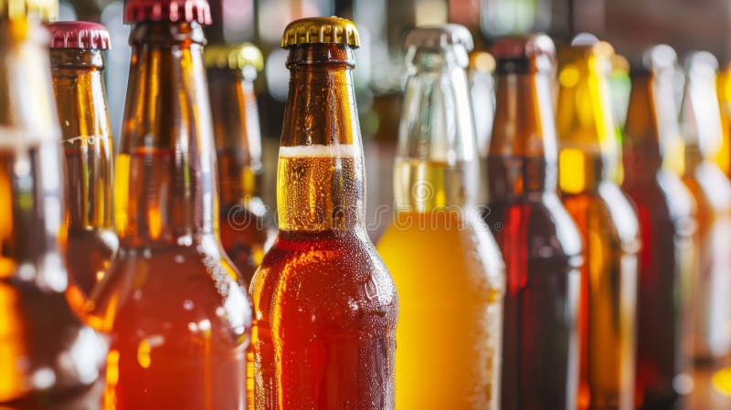 Group of Beer Bottles on Table Stock Image - Image of generated ...