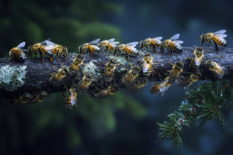 A Group of Bees are on a Branch Stock Illustration - Illustration of ...